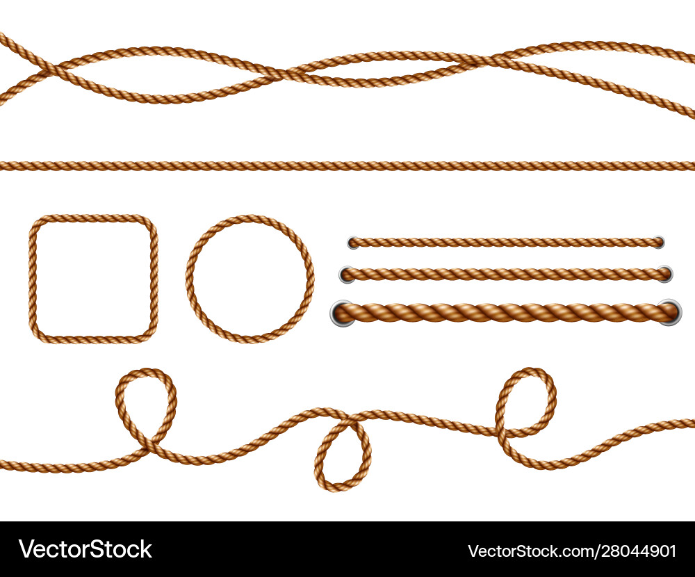 Realistic ropes yellow or brown curved nautical Vector Image