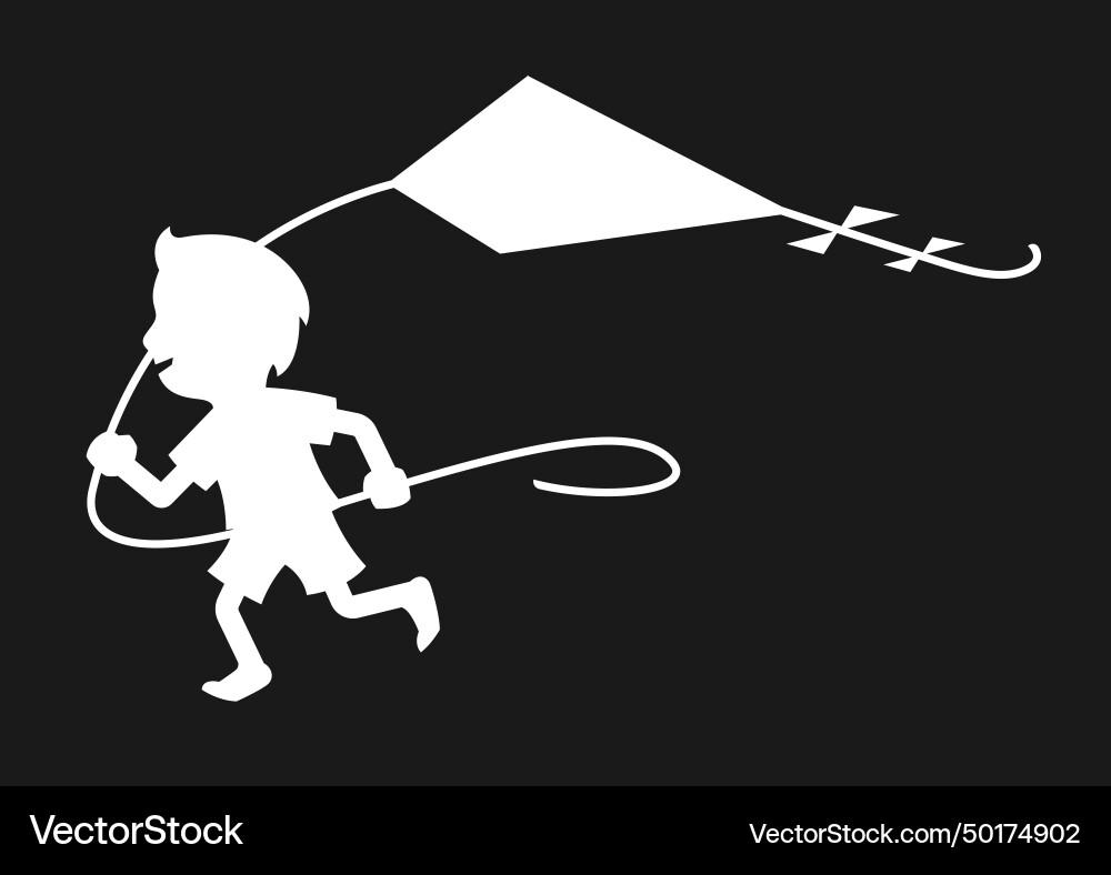 A child launches kite on dark background Vector Image