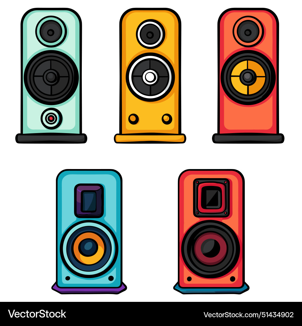 Brightly colored speakers set modern audio Vector Image