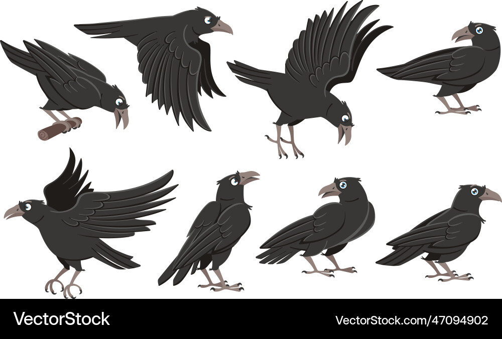 Cartoon Black Crows - Raven Characters Royalty Free Vector