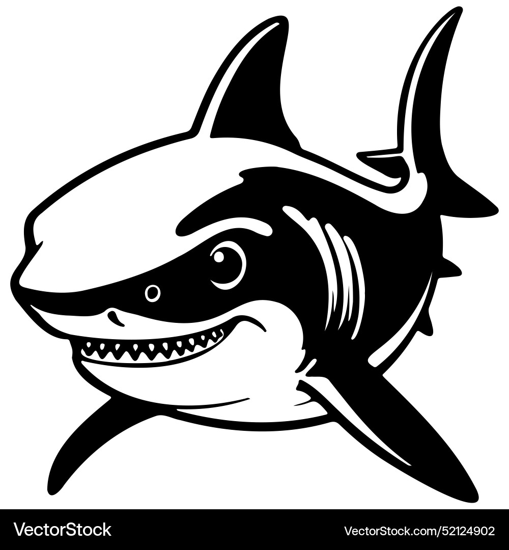 Cartoon shark drawing line head art black Vector Image