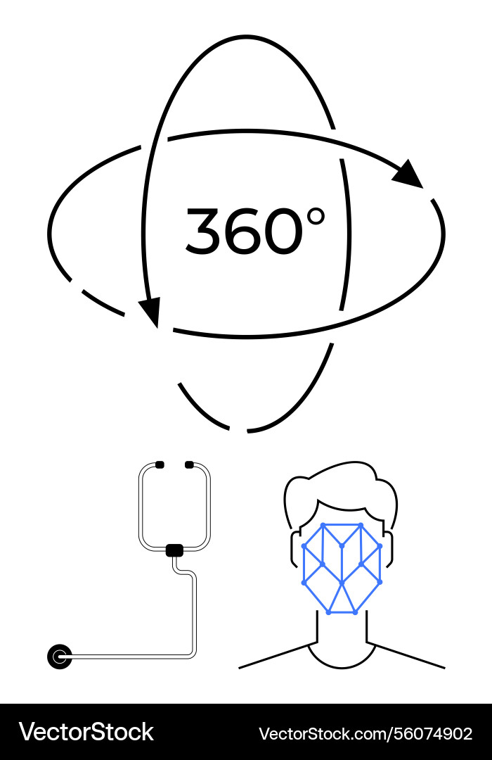 Facial recognition and 360-degree technology Vector Image