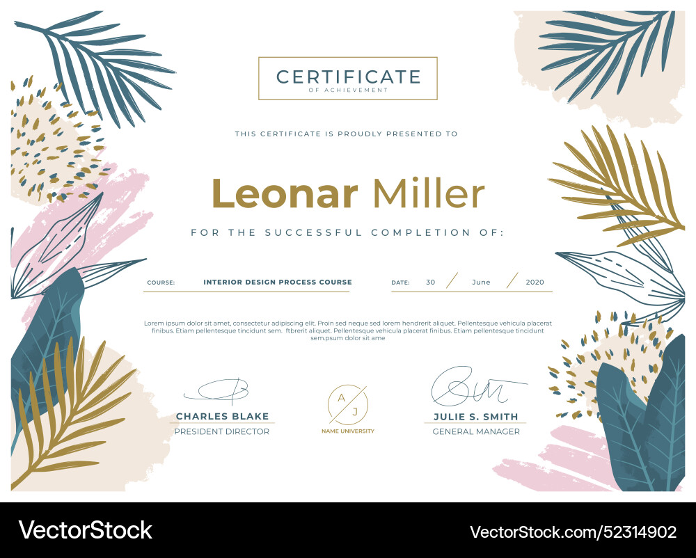 Floral certificate template Royalty Free Vector Image