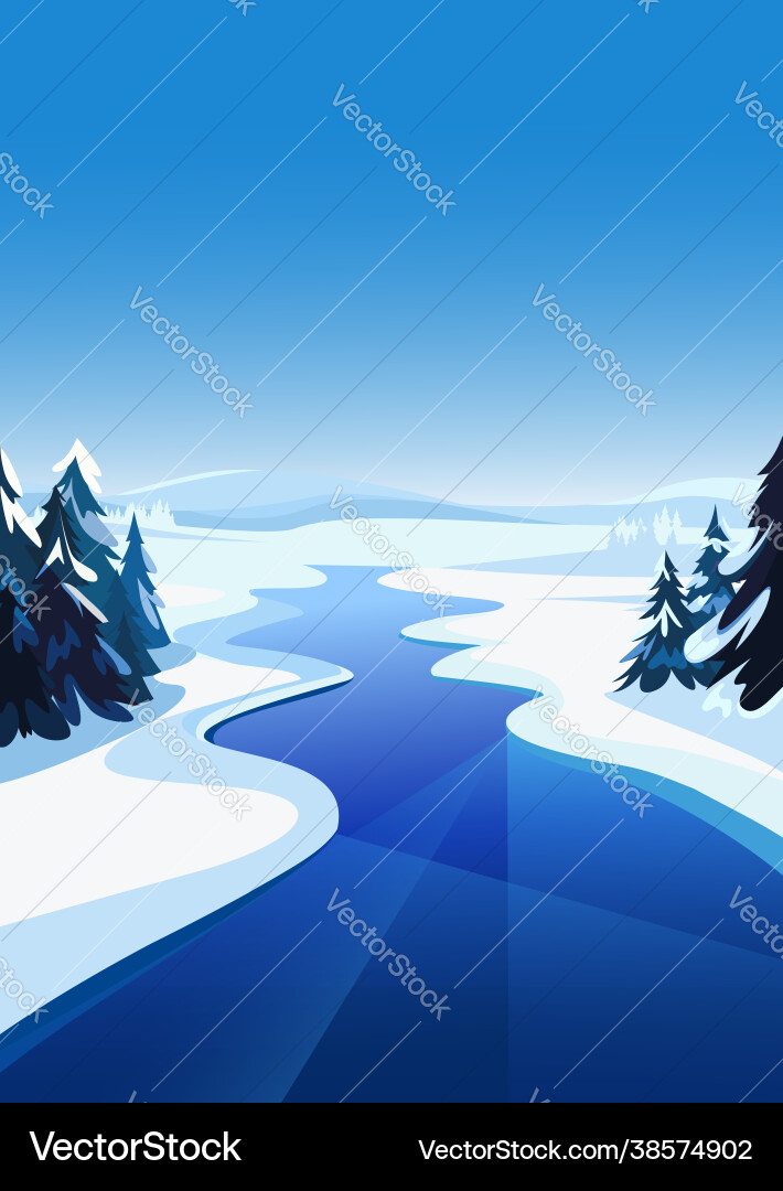 Landscape with frozen river Royalty Free Vector Image