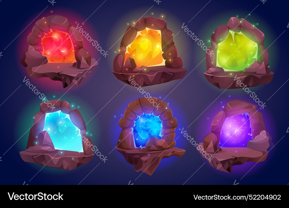 Magic stone portals set isolated on background Vector Image