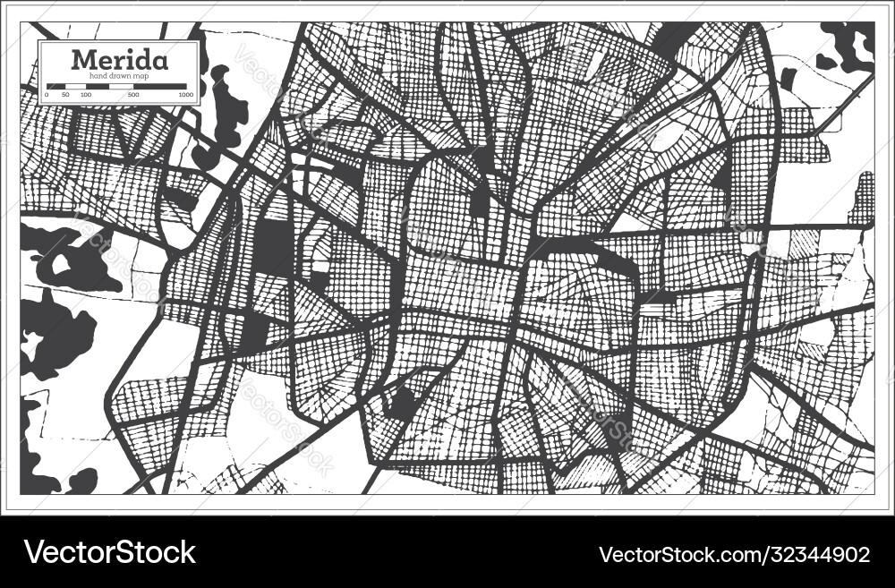 Merida mexico city map in black and white color Vector Image