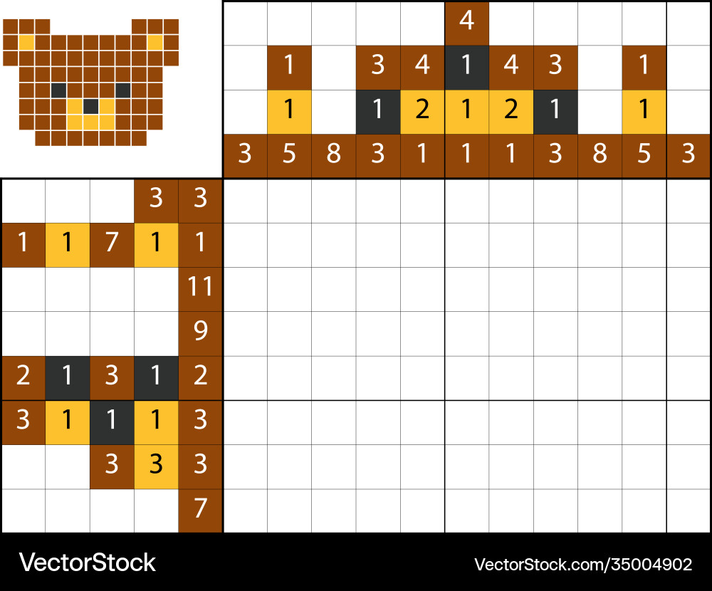 Paint number puzzle nonogram bear Royalty Free Vector Image