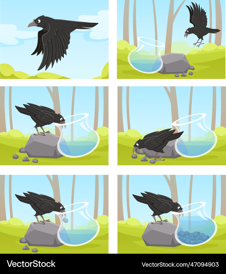Clever Crow and Water Jug Royalty Free Vector Image