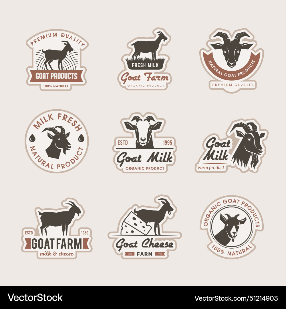 Dairy labels goat milk products stylized badges Vector Image