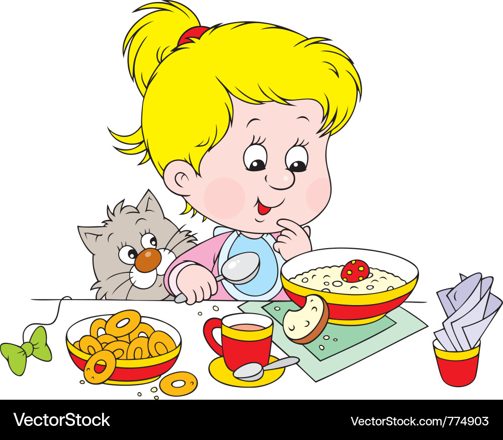 Girl at breakfast Royalty Free Vector Image - VectorStock