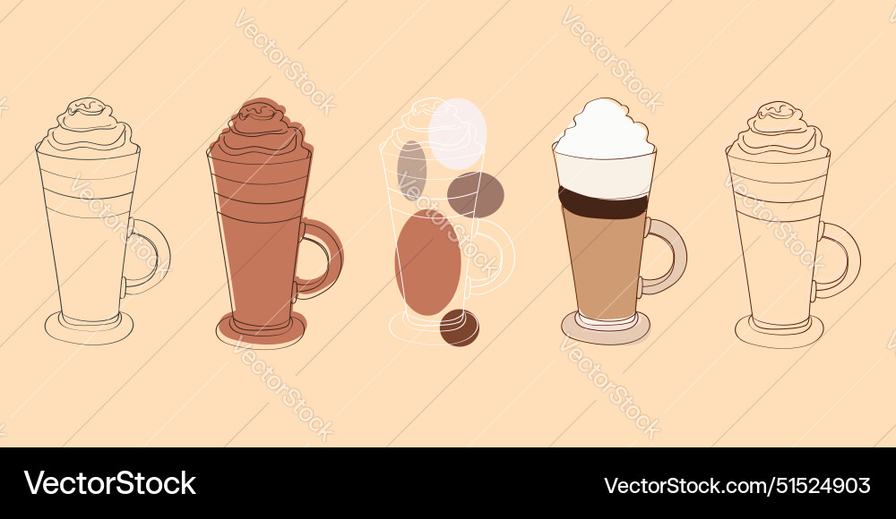 Line art of iced coffee drinks Royalty Free Vector Image