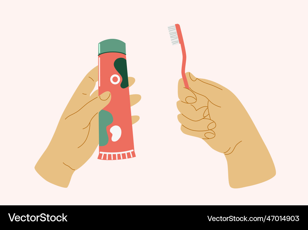 People hands doing morning routine close up Vector Image