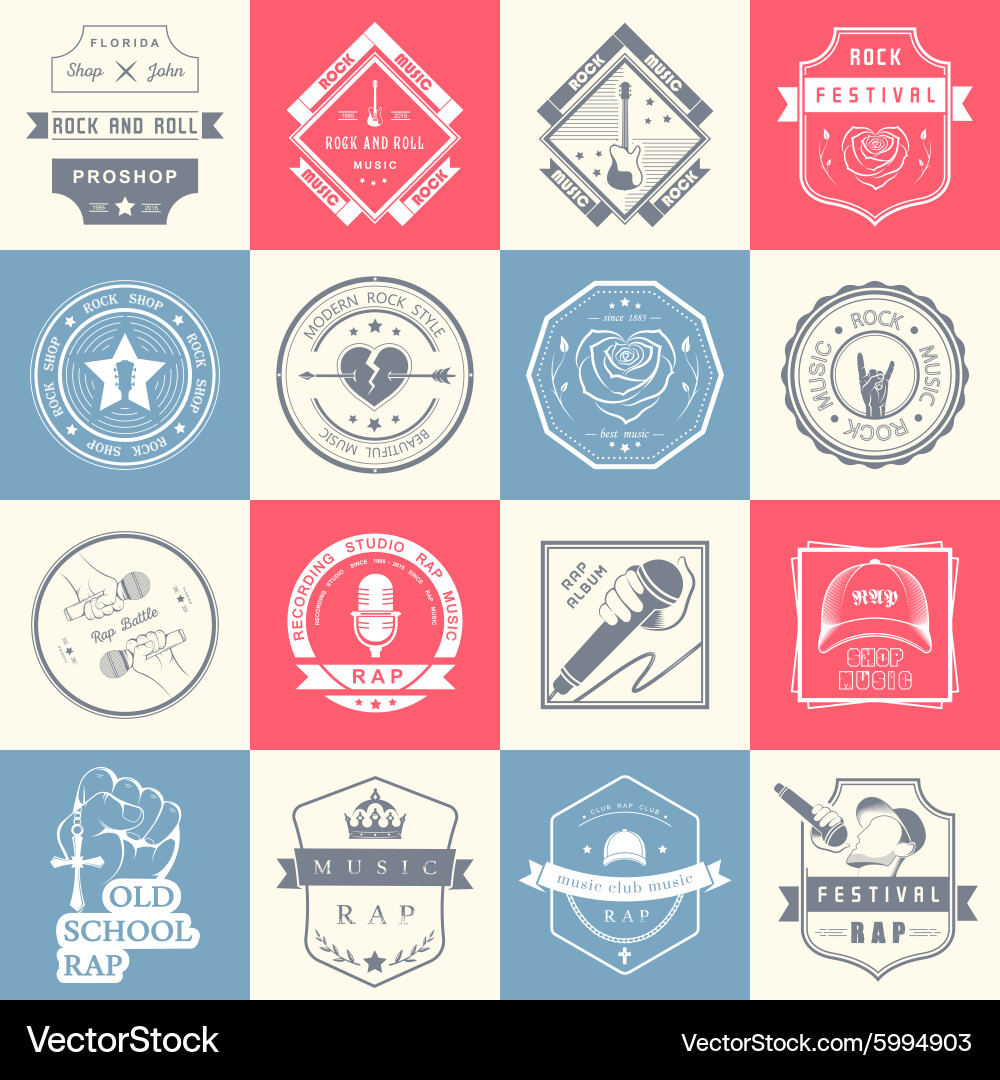 Satz von Logos und Abzeichen Musik Lizenzfreies Vektorbild