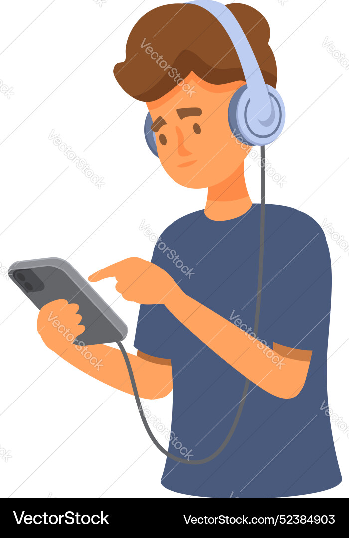 Young man listening to music and browsing Vector Image