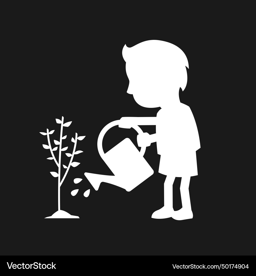 A child watering tree on dark background Vector Image