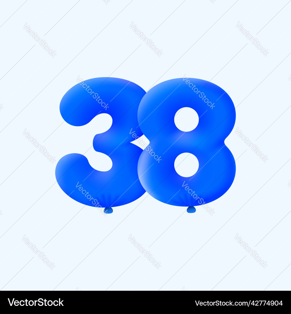 Blue 3d number 38 balloon realistic helium Vector Image