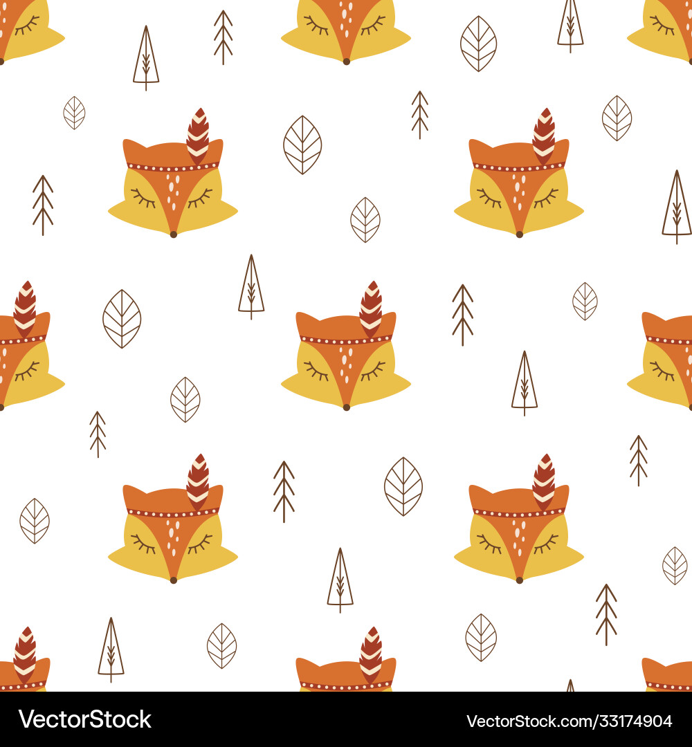 Cute fox pattern seamless forest animal leaves Vector Image