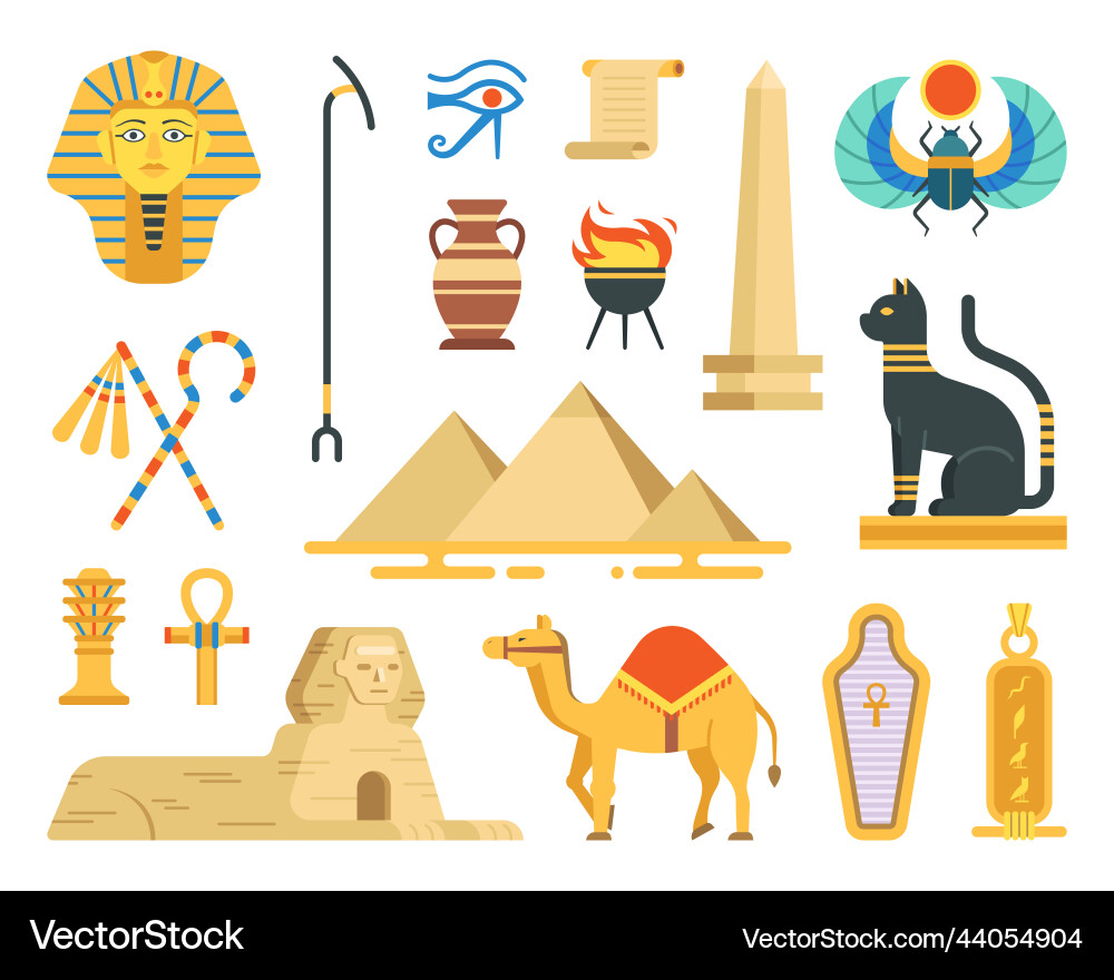 Flat style egypt elements icon set cartoon Vector Image