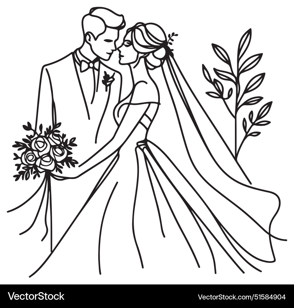 One continuous drawn line wedding from Royalty Free Vector