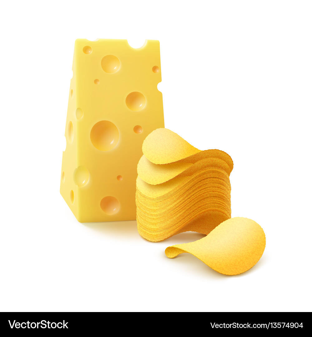Potato chips stack with cheese on white background