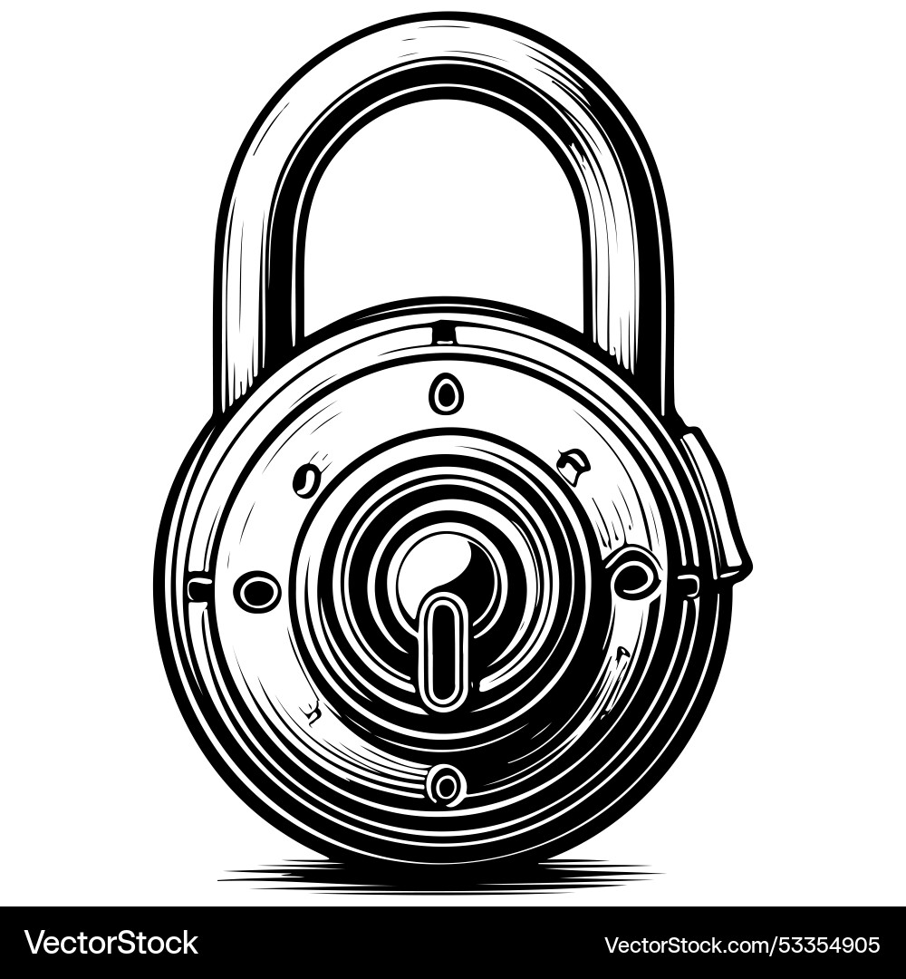 Cartoon lock engraving drawing of black Royalty Free Vector