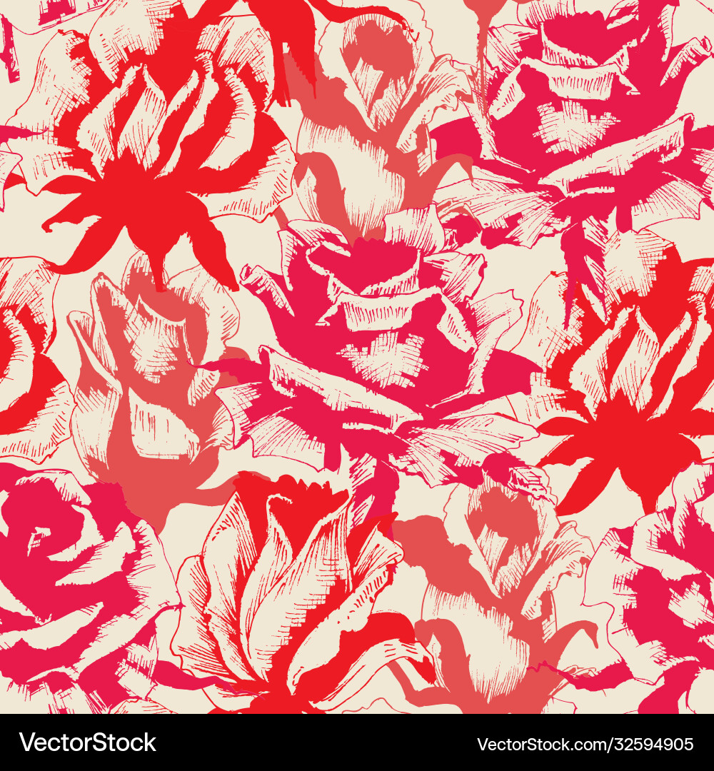 Engraved antique style roses seamless pattern Vector Image