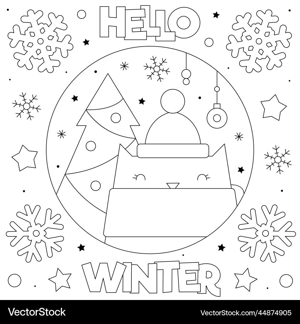 Hello winter coloring page black and white Vector Image