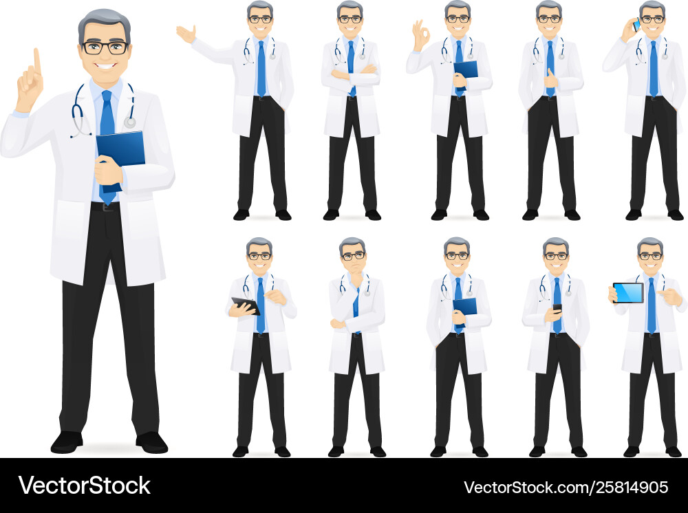 Male doctor set Royalty Free Vector Image - VectorStock