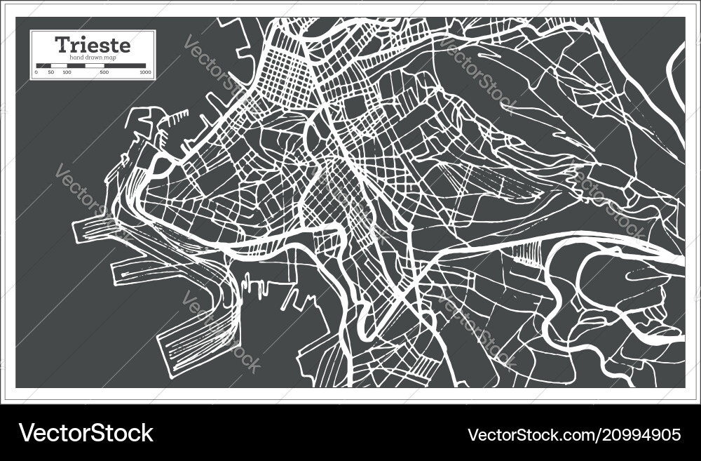 Trieste italy city map in retro style outline Vector Image