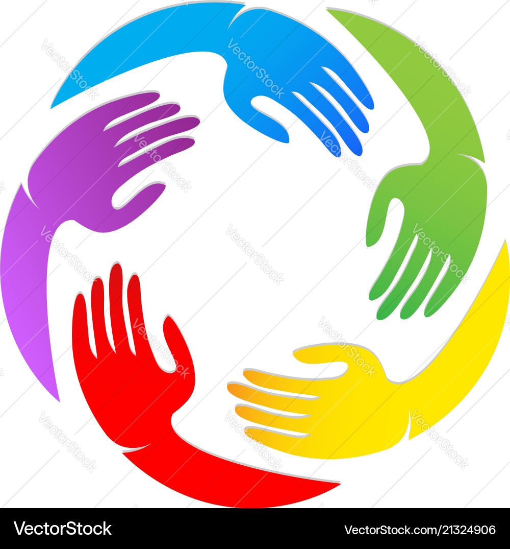 Colorful unity hands together logo Royalty Free Vector Image