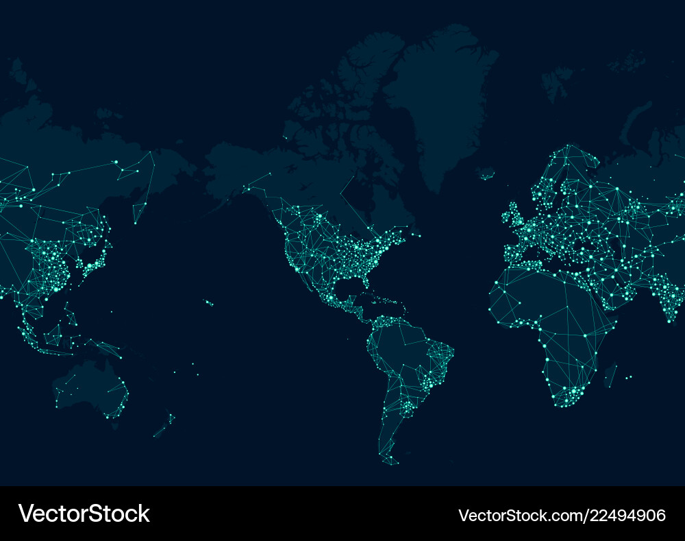 Communications network map of the world centered Vector Image
