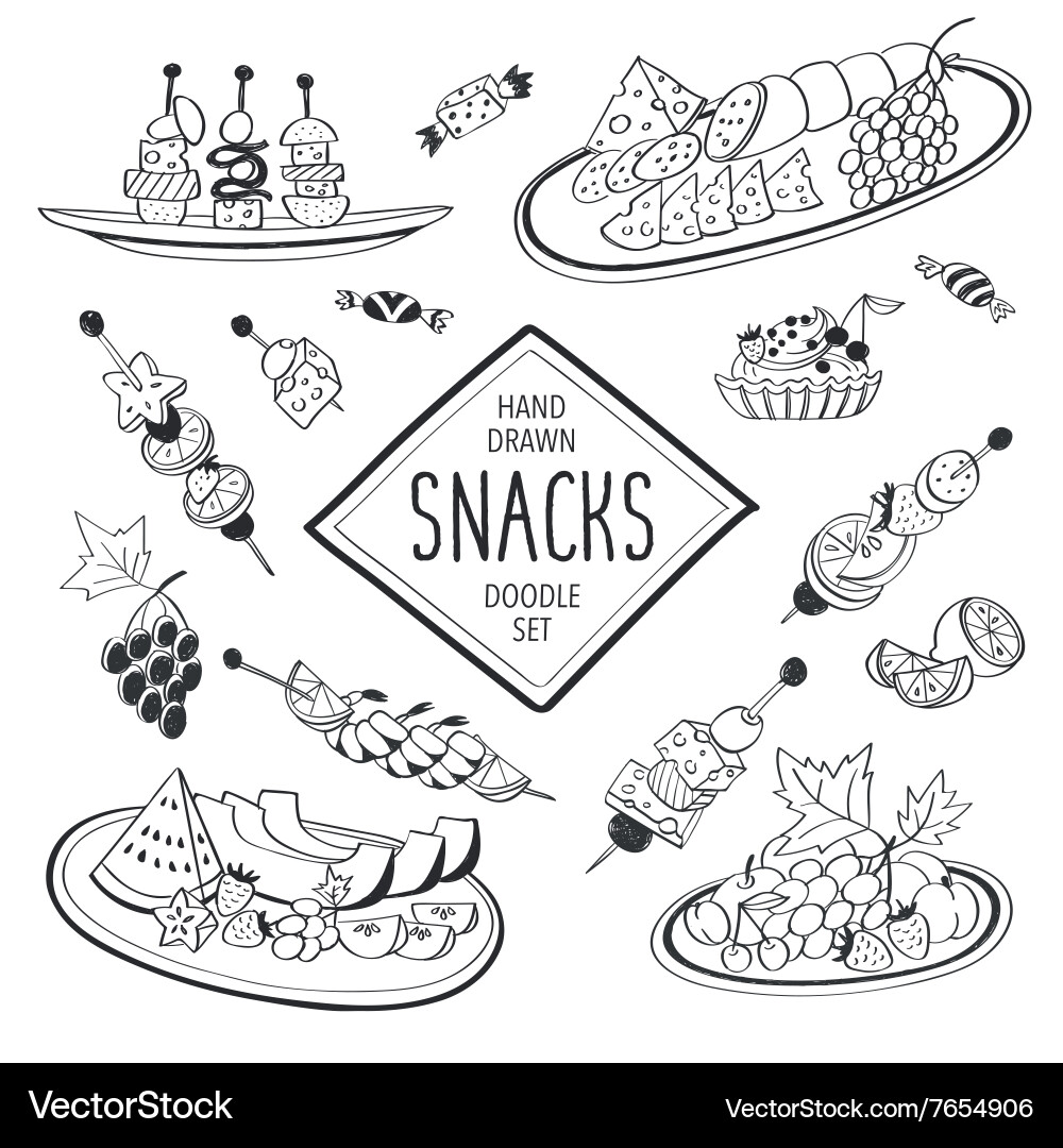 Doodle snacks Royalty Free Vector Image - VectorStock