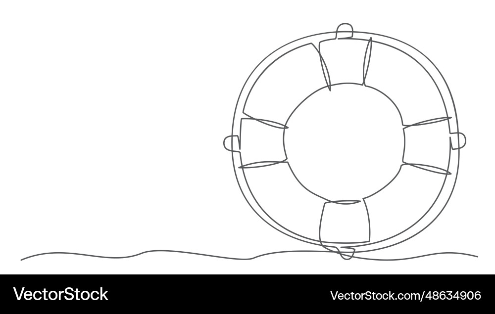Lifebuoy one line drawing isolated on white Vector Image
