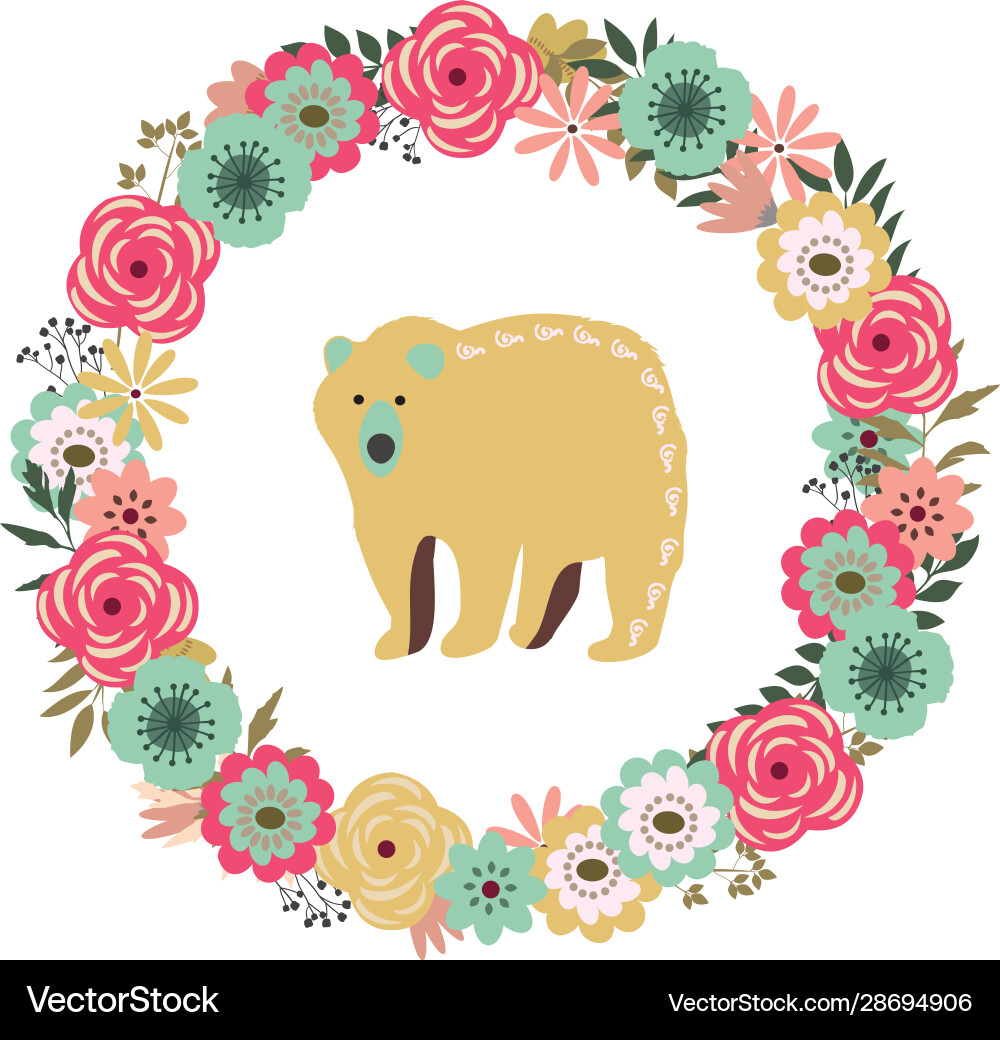 Vintage floral frame with a bear Royalty Free Vector Image