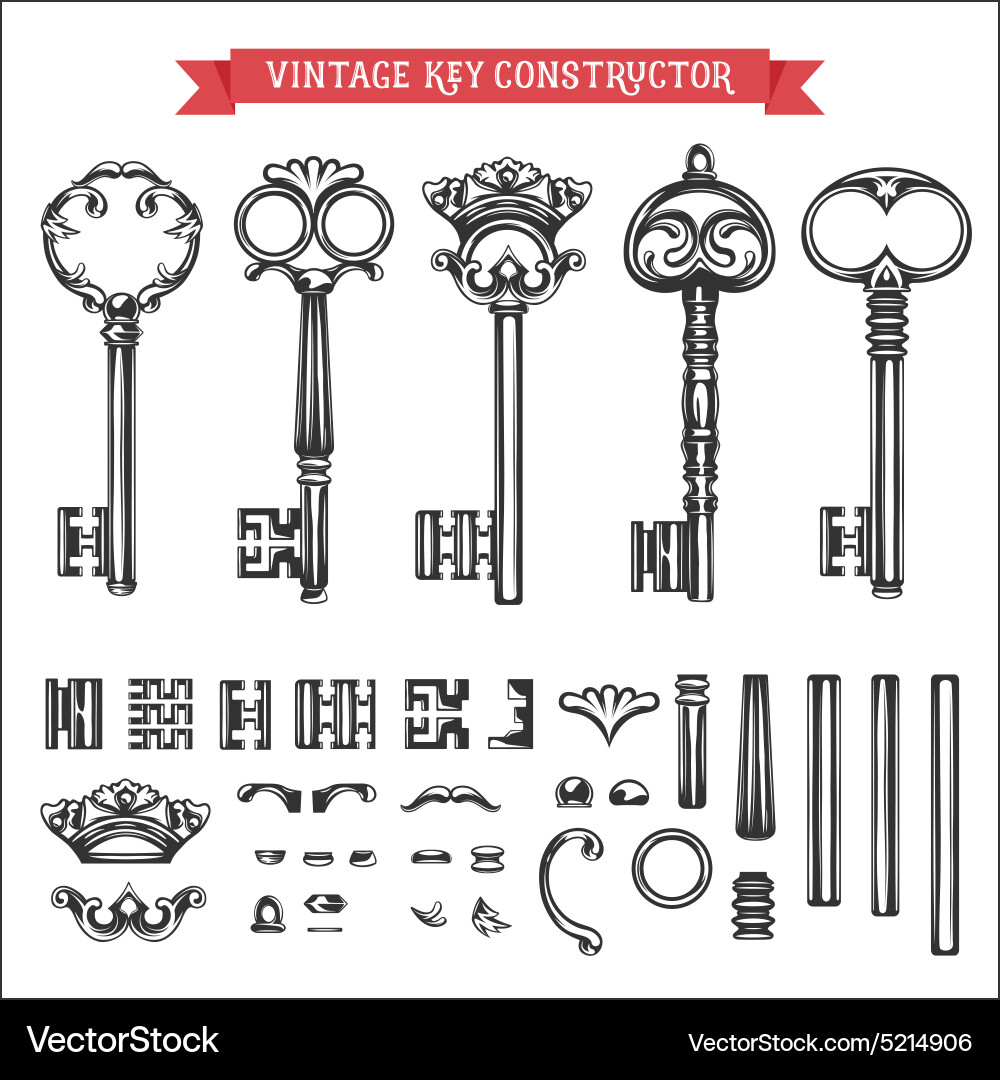 Vintage Old Keys Set Royalty Free Vector Image