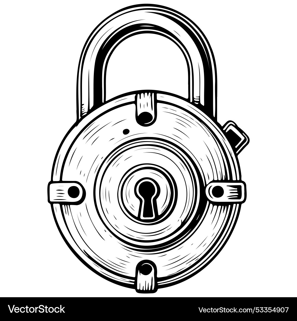 Cartoon lock hand drawn line transparent Vector Image