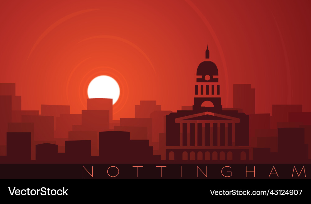 Nottingham low sun skyline scene Royalty Free Vector Image