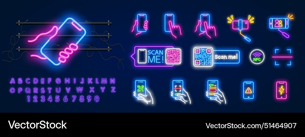 Outline neon phone icon glowing smartphone Vector Image