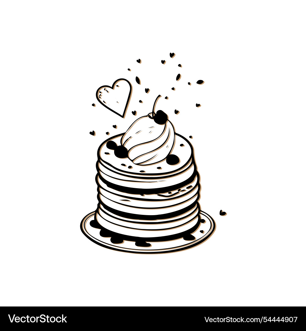 Pancake stack with cream and cherry concept Vector Image