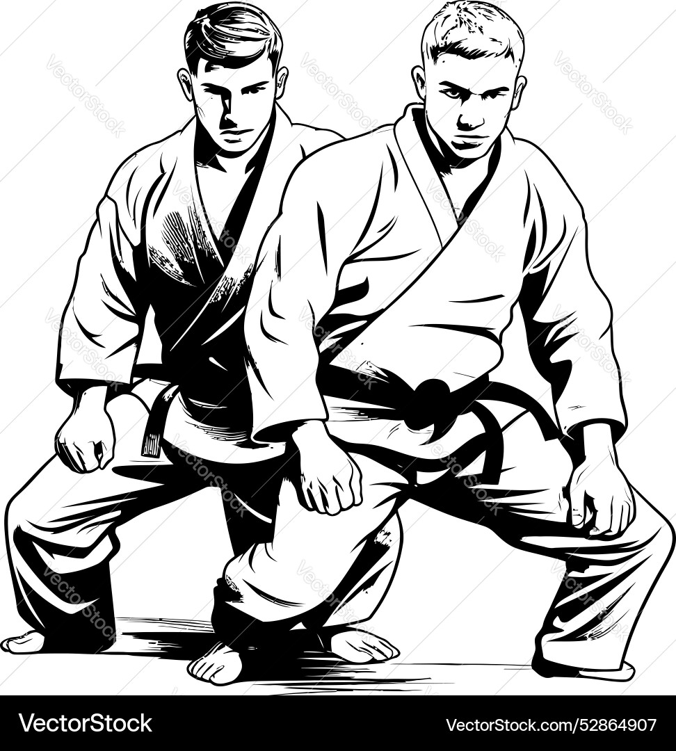 Twin thrust martial artist icon emblem balanced Vector Image