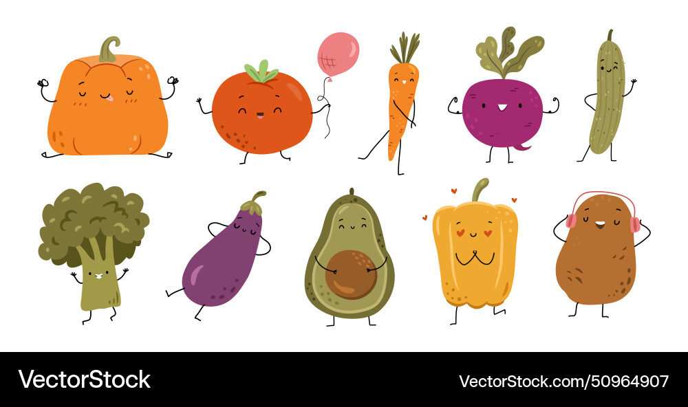 Vegetable characters or cute s Royalty Free Vector Image
