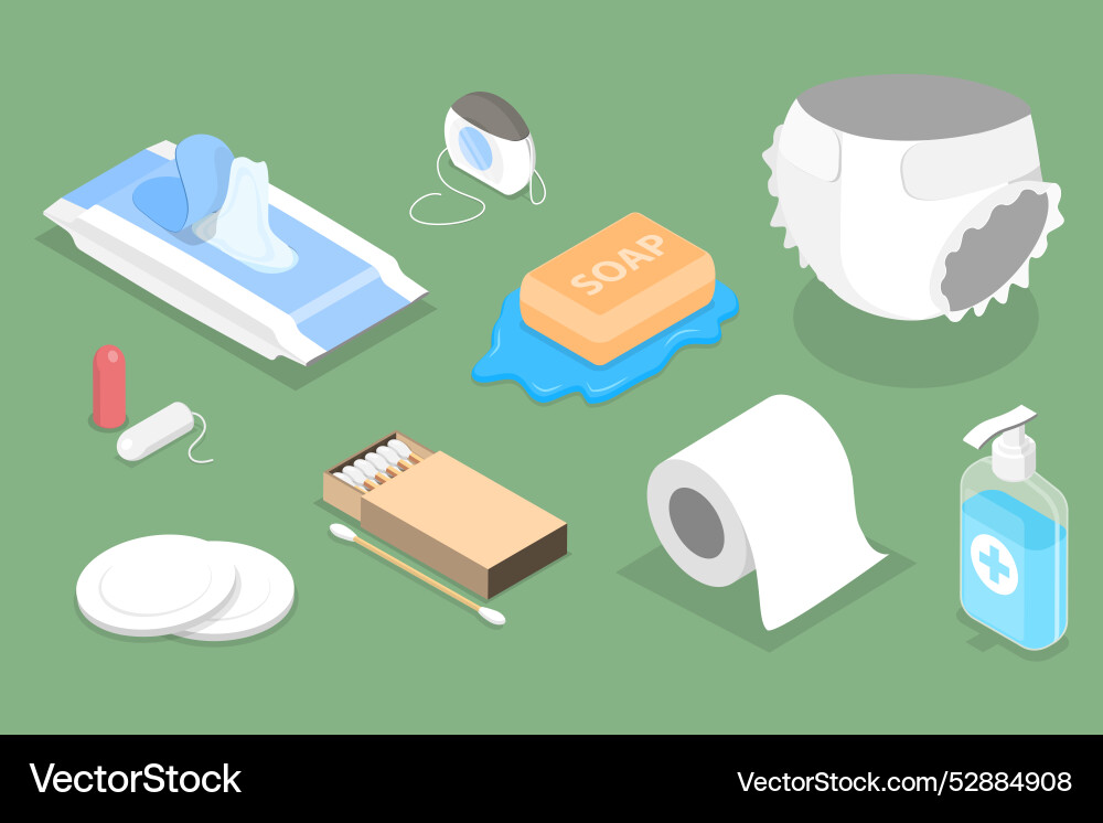 3d Isometric Flat Set Of Hygiene Product Vector Image