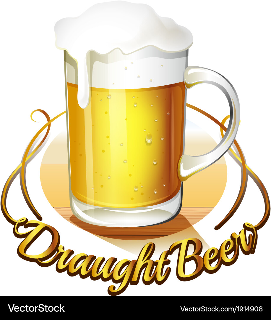 A draught beer label and pitcher of cold Vector Image