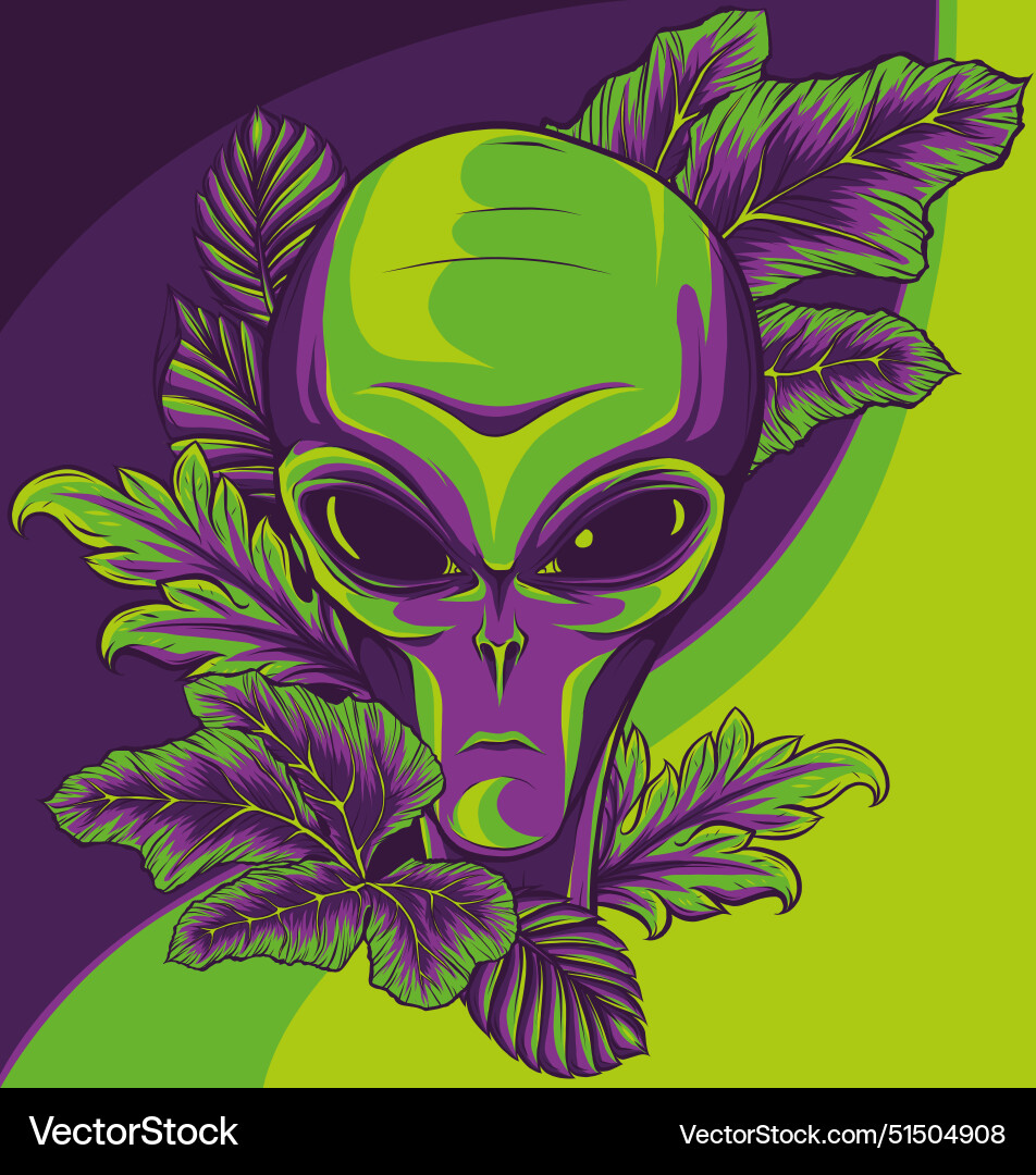 Alien head with leaveson Royalty Free Vector Image