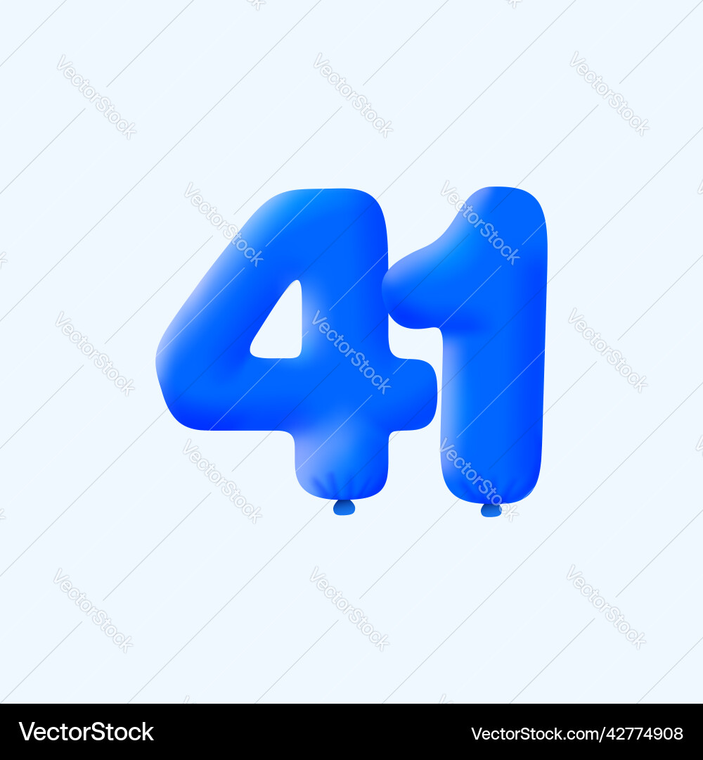 Blue 3d number 41 balloon realistic helium Vector Image