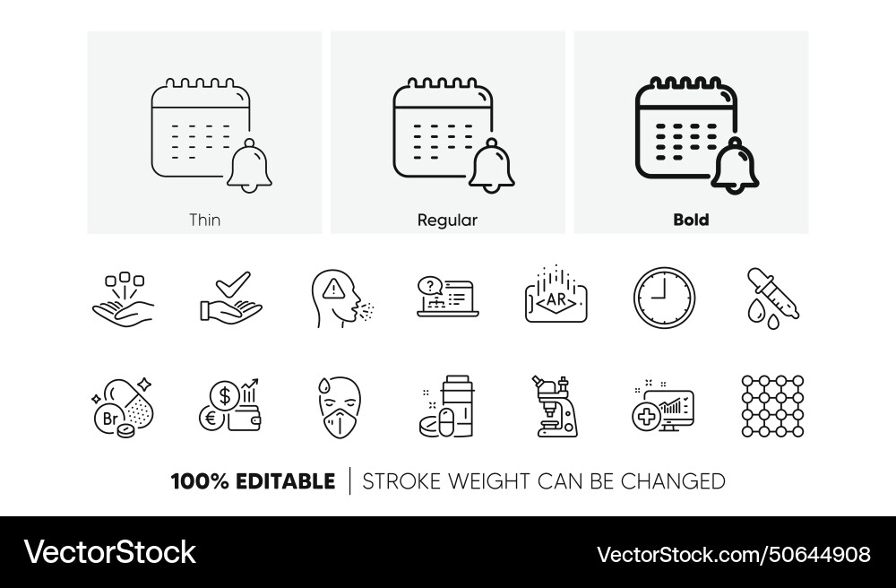 Cough sick man and medical analytics line icons Vector Image
