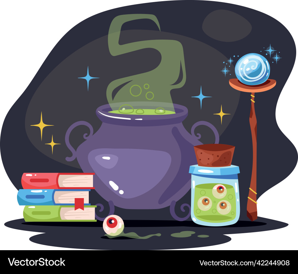 Magic poison prepare in boiled pot concept Vector Image
