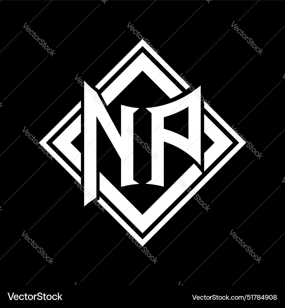 Np letter logo abstract shield shape with square Vector Image