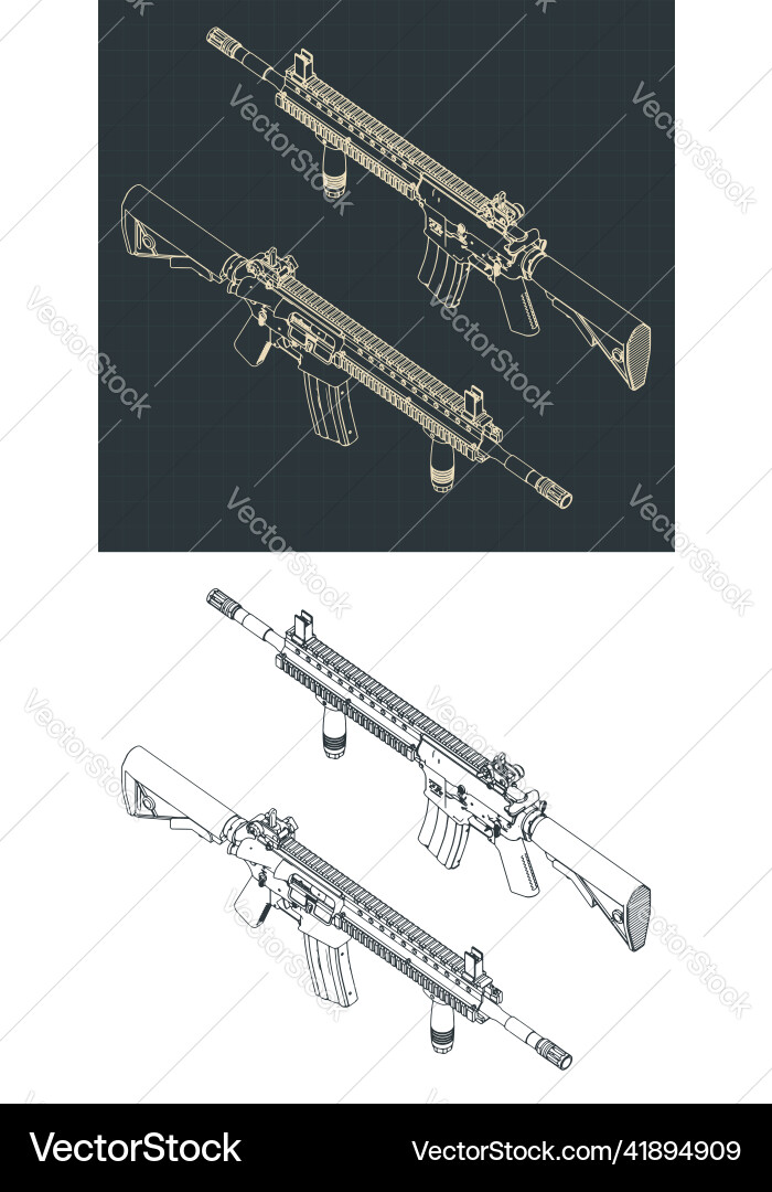 Assault rifle isometric blueprints Royalty Free Vector Image