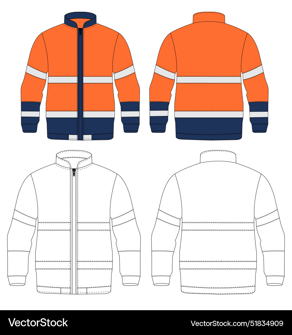 Hi vis jacket template front and back view worker Vector Image